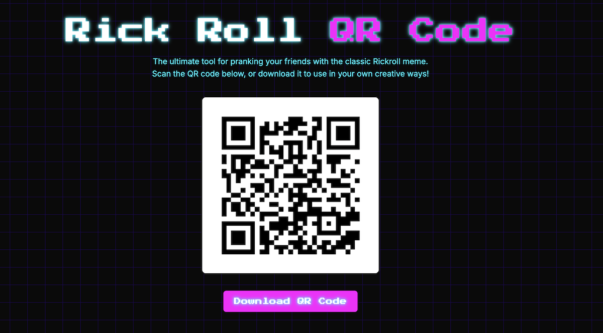 Rick Roll QR - Custom QR Code Generator for Rickrolling | Firsto