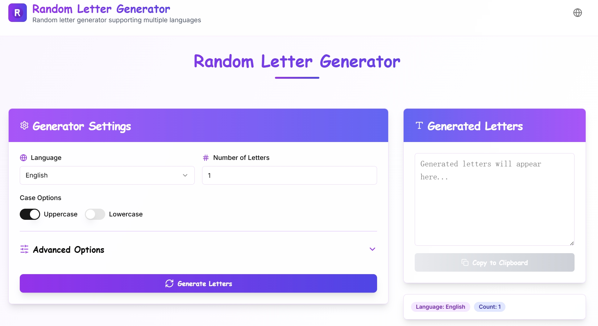 Random Letter Generator - Multi-language Random Text Tool | Firsto